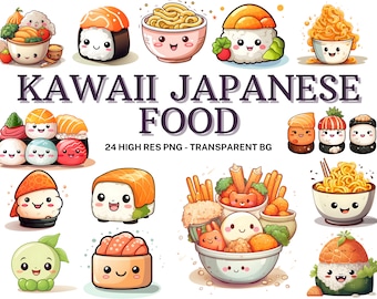 Sushi Kawaii Clipart Bundle Cute Sushi Clip Art Onigiri Nigiri Maki ...