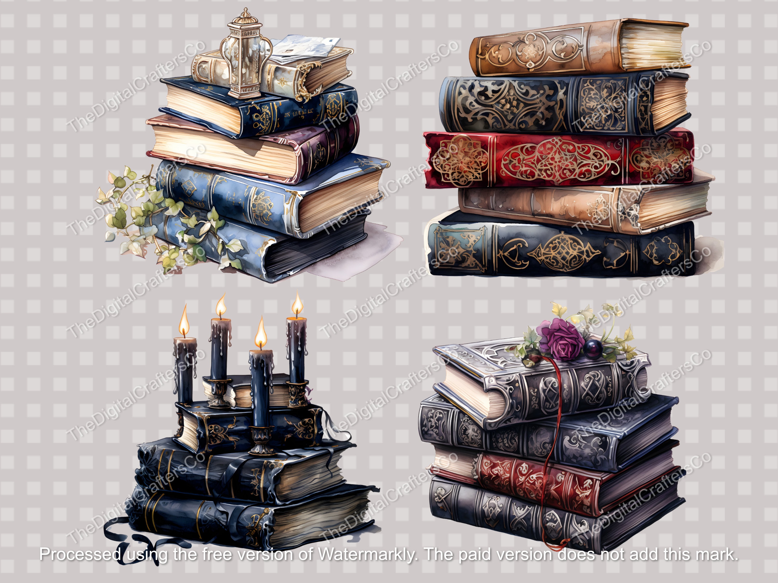 Gothic Books Clipart Set, 25 Watercolor Gothic Books PNG, Junk Journal ...