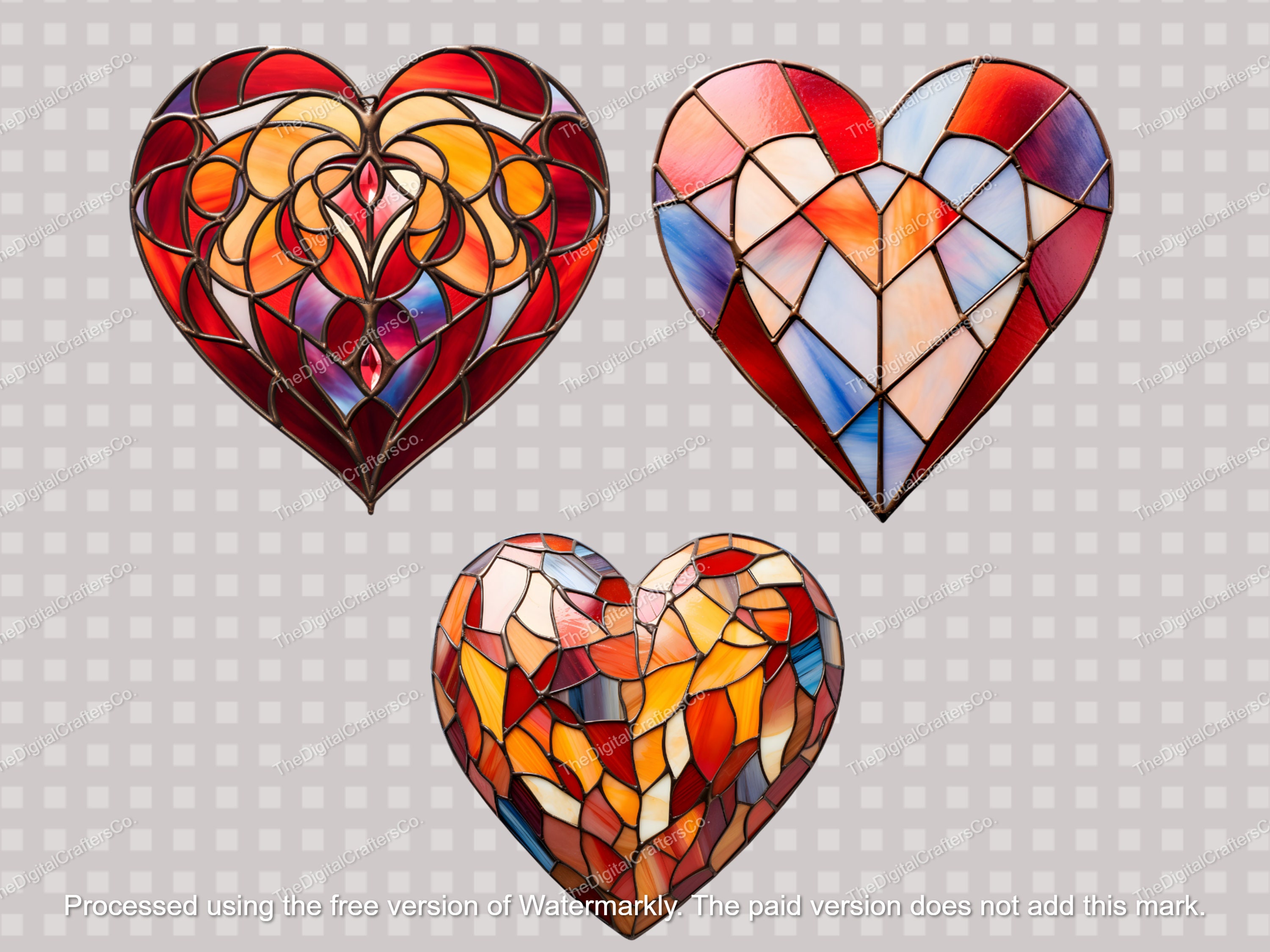 Stained Glass Heart Clipart, Valentines, Valentine Cards, Digital Paper ...