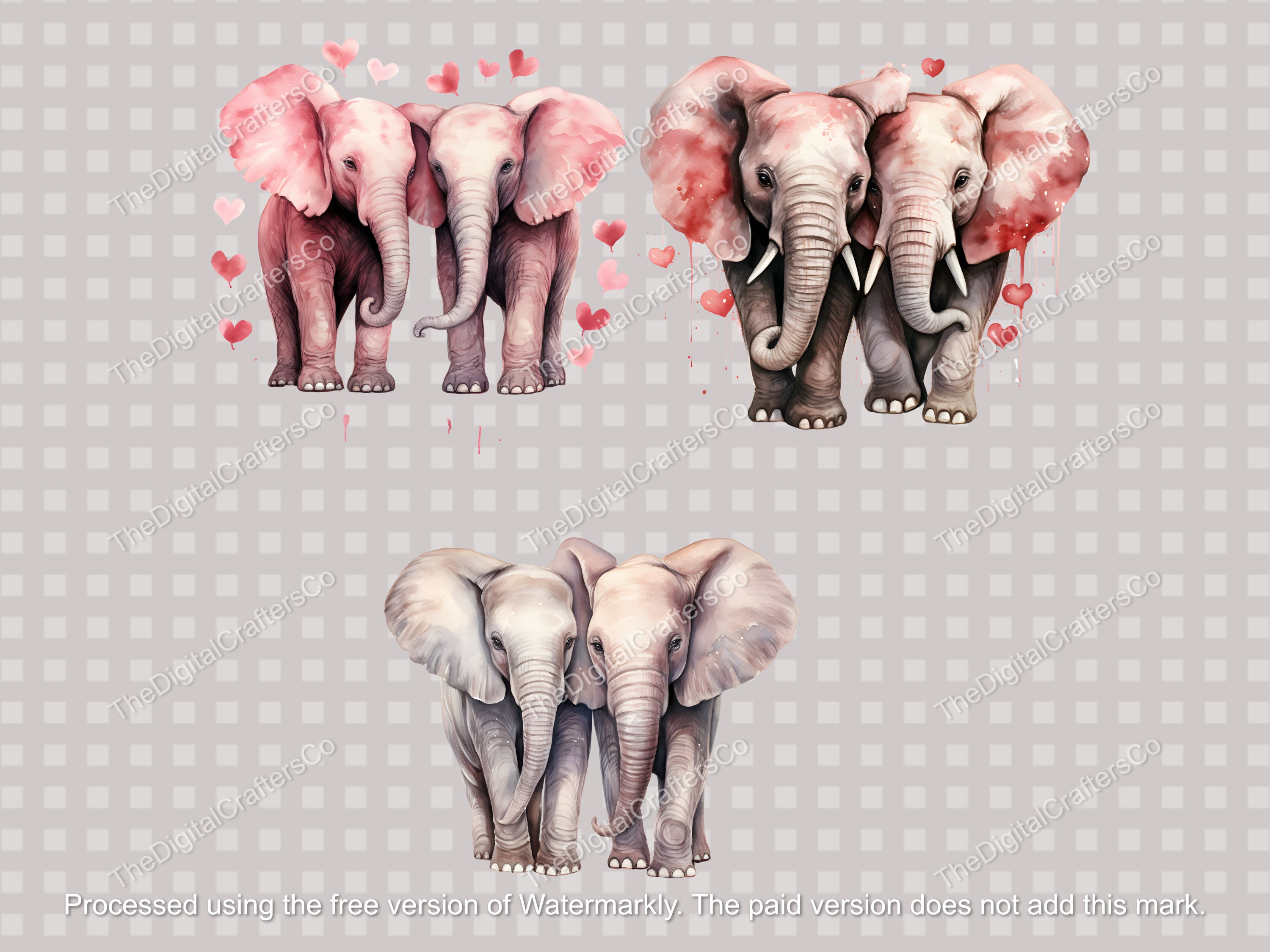Valentine Elephants Clipart Set, 20 Watercolor Valentine Elephants PNG ...