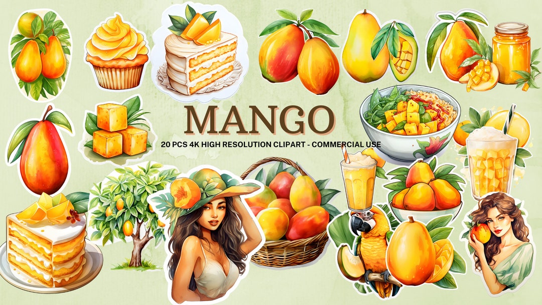 Mango Clipart Set, 20 Watercolor Mango PNG, Mango Clipart, Junk Journal ...