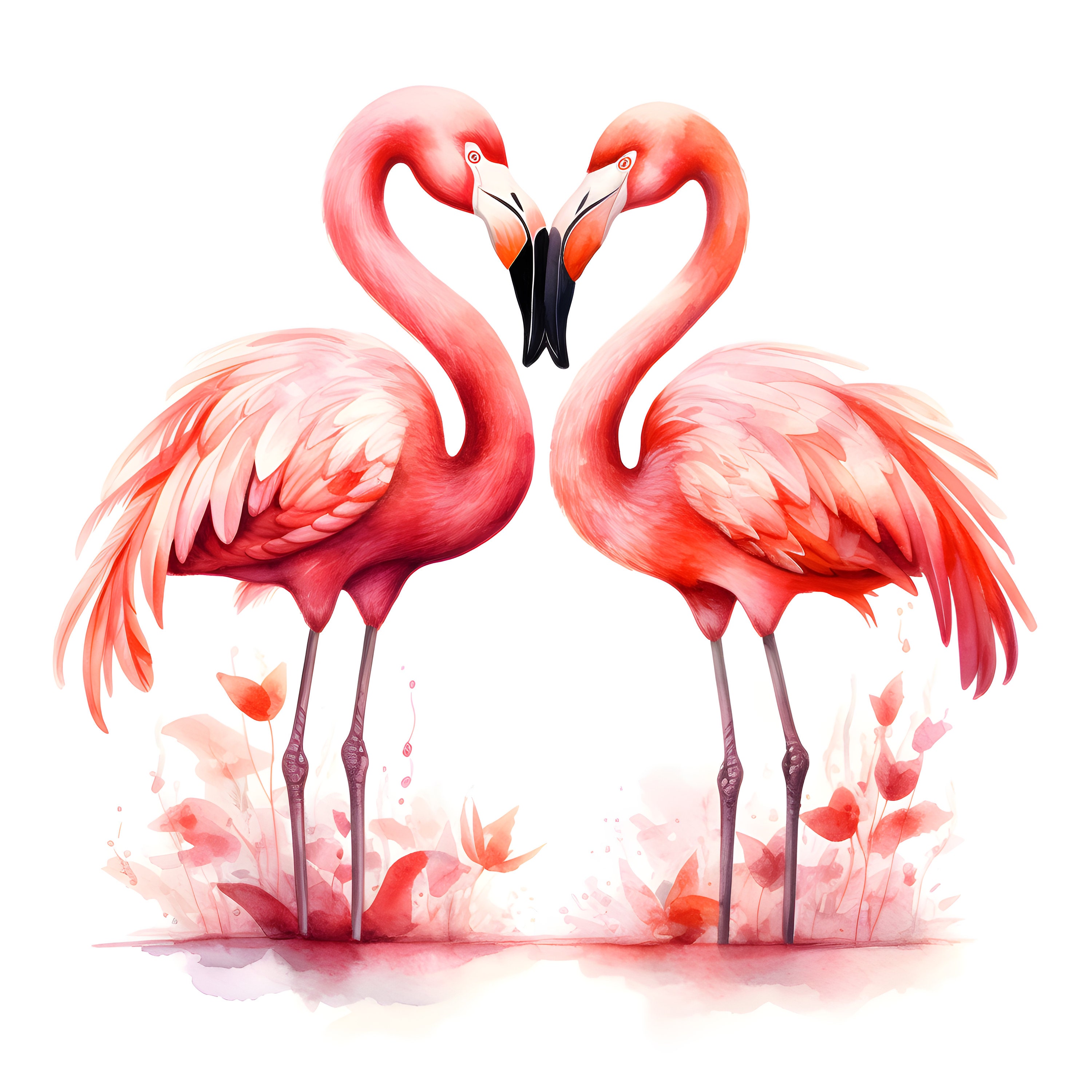 Watercolor Valentines Flamingo Clipart, Pink Birds (JPG Files) - Etsy