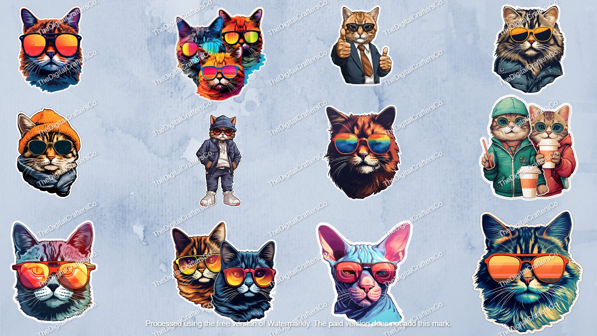 Cool Cats SVG PNG Collection Watercolor Cat Clipart Cool Cat Png Cool ...