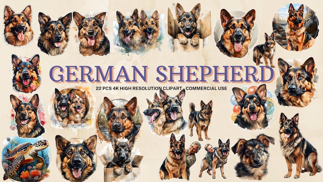 German Shepherd Clipart Set, 22 Watercolor German Shepherd PNG, German ...