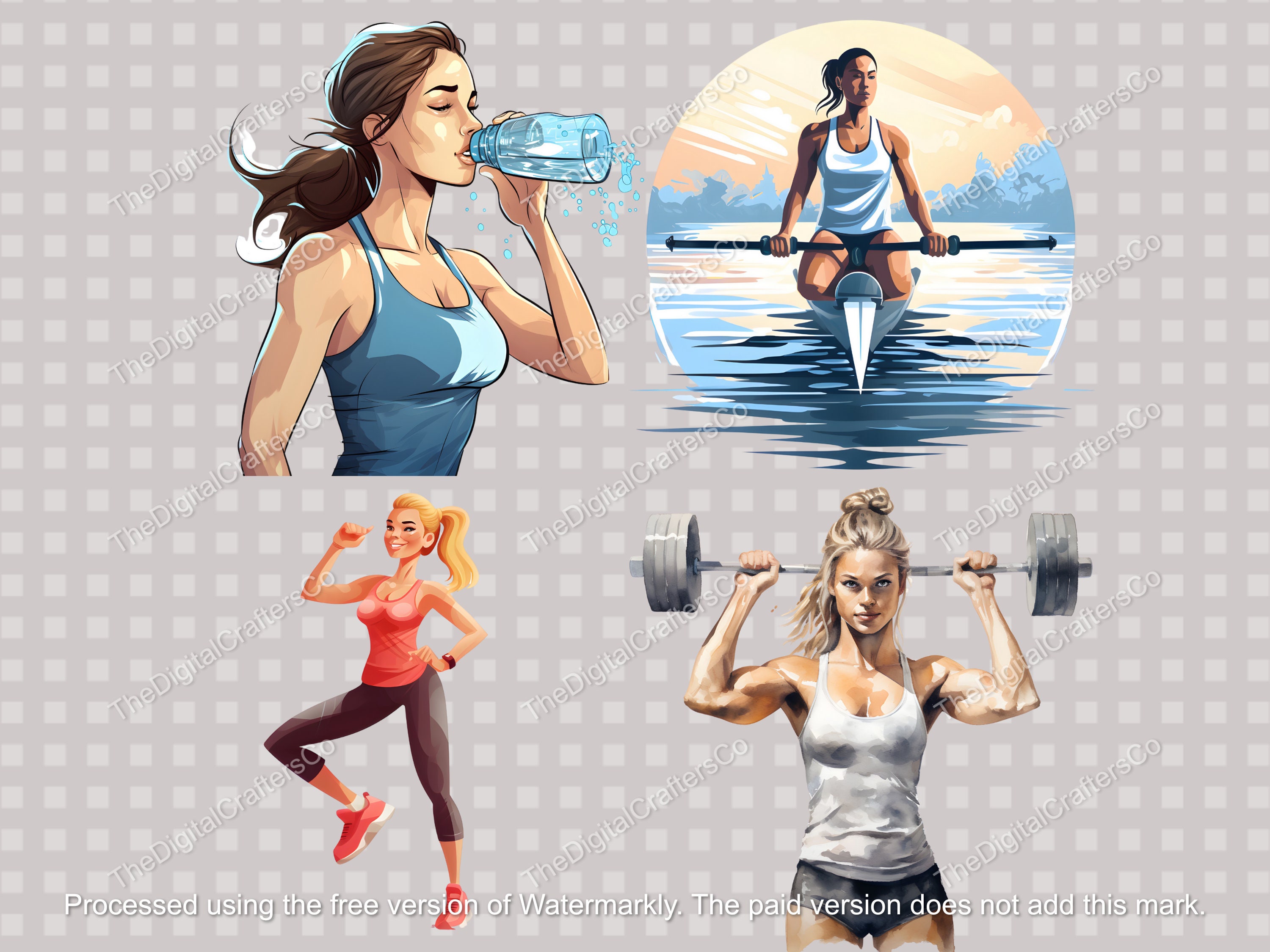 Workout Woman Clipart Set, 25 Watercolor Woman Training PNG, Fitness ...