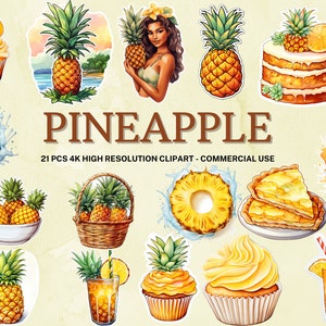 Watercolor Pineapple Clipart: Tropical SVG PNG Collection (digital ...