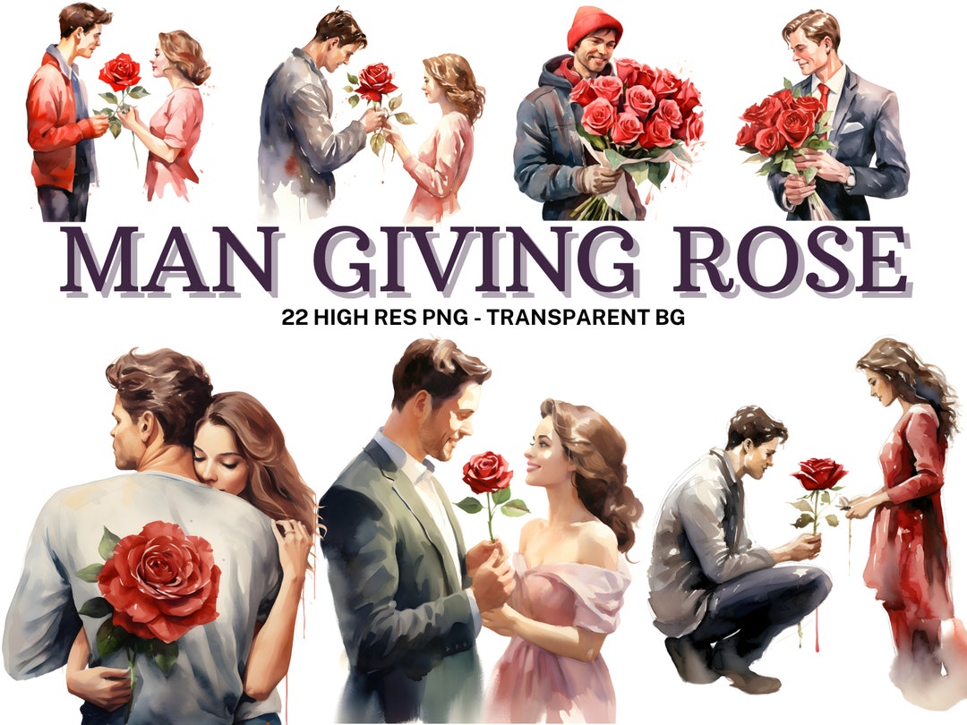 Man Giving Rose Clipart, 22 Watercolor Man Giving Rose PNG, Valentines ...