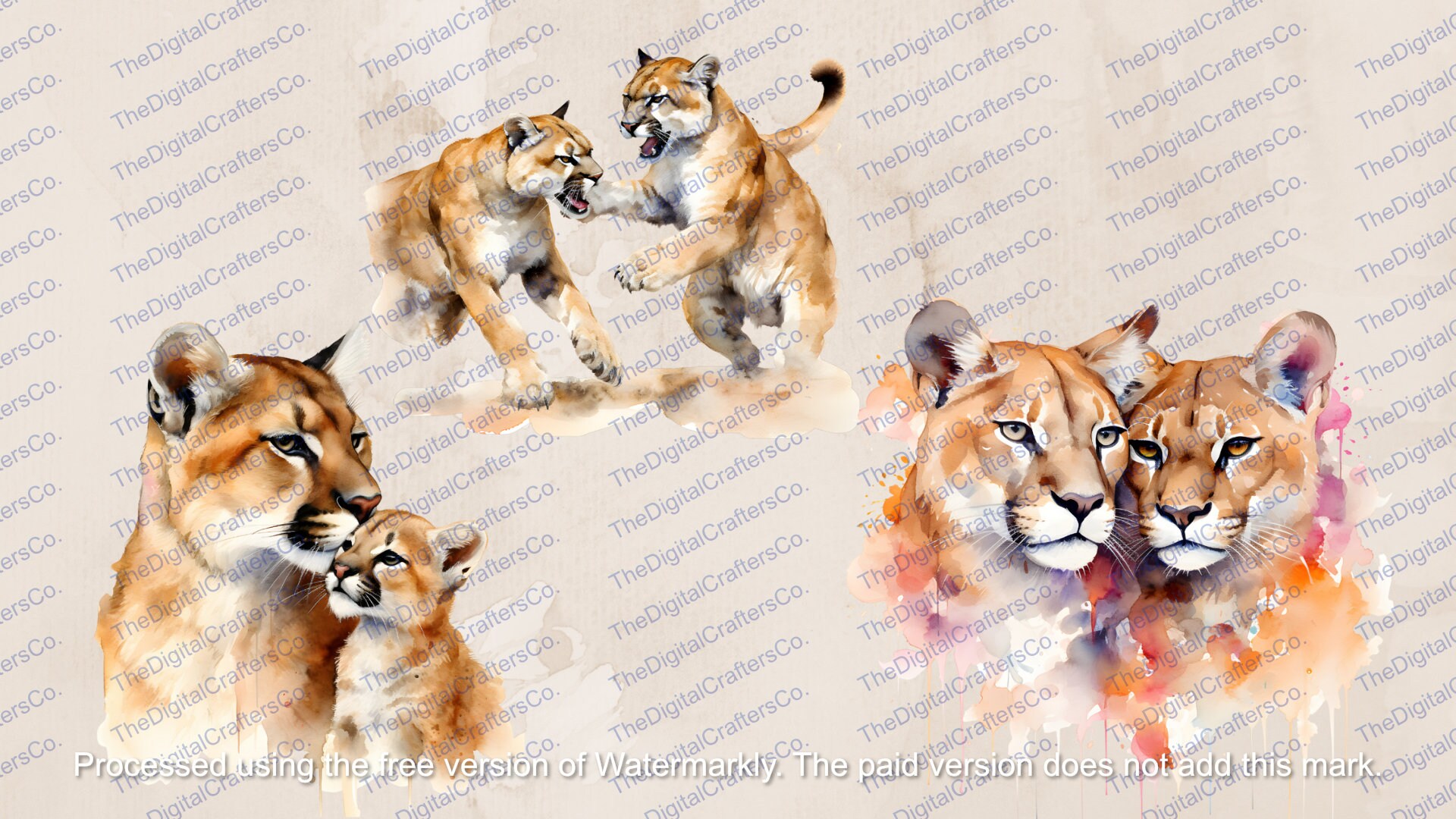 Watercolor Puma Clipart: High-resolution PNG & SVG (digital Download ...