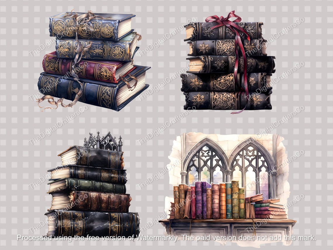 Gothic Books Clipart Set, 25 Watercolor Gothic Books PNG, Junk Journal ...