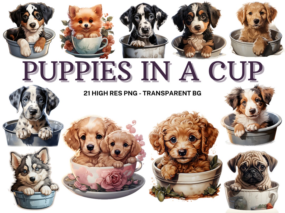 Puppies in Cup Clipart Set, 21 Cute Puppies in a Mug, Dog Clipart - Etsy