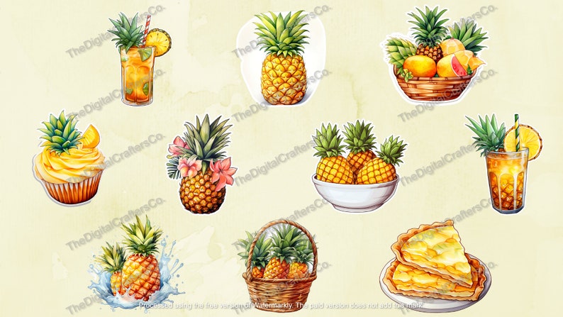 Watercolor Pineapple Clipart: Tropical SVG PNG Collection (digital ...