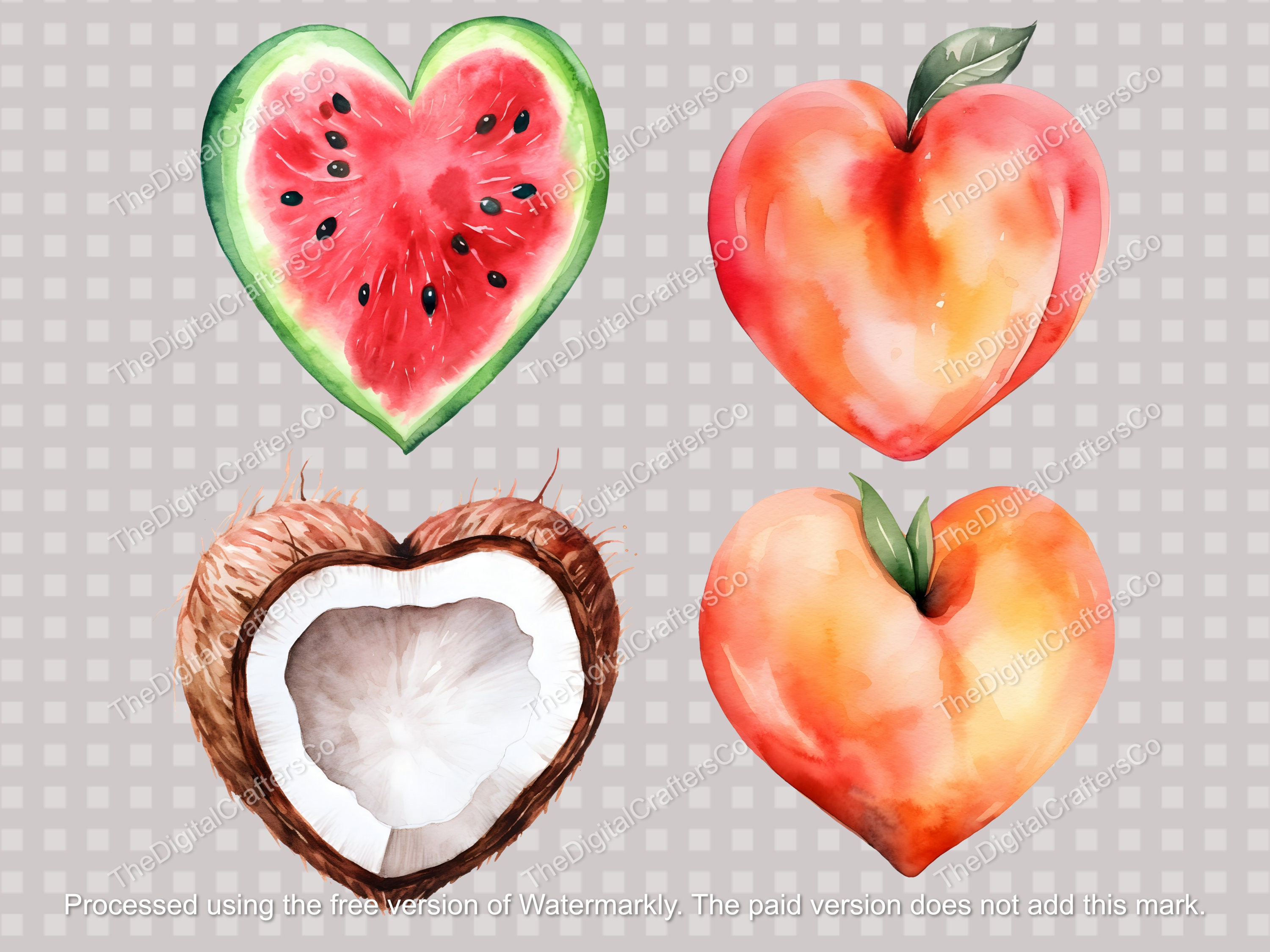 Heart Shaped Fruits Clipart Set, 29 Watercolor Heart Fruit PNG, Summer ...