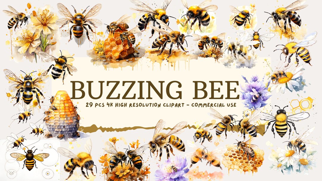 Buzzing Bee SVG PNG Collection | Watercolor Bee Clipart | Bee Sticker ...