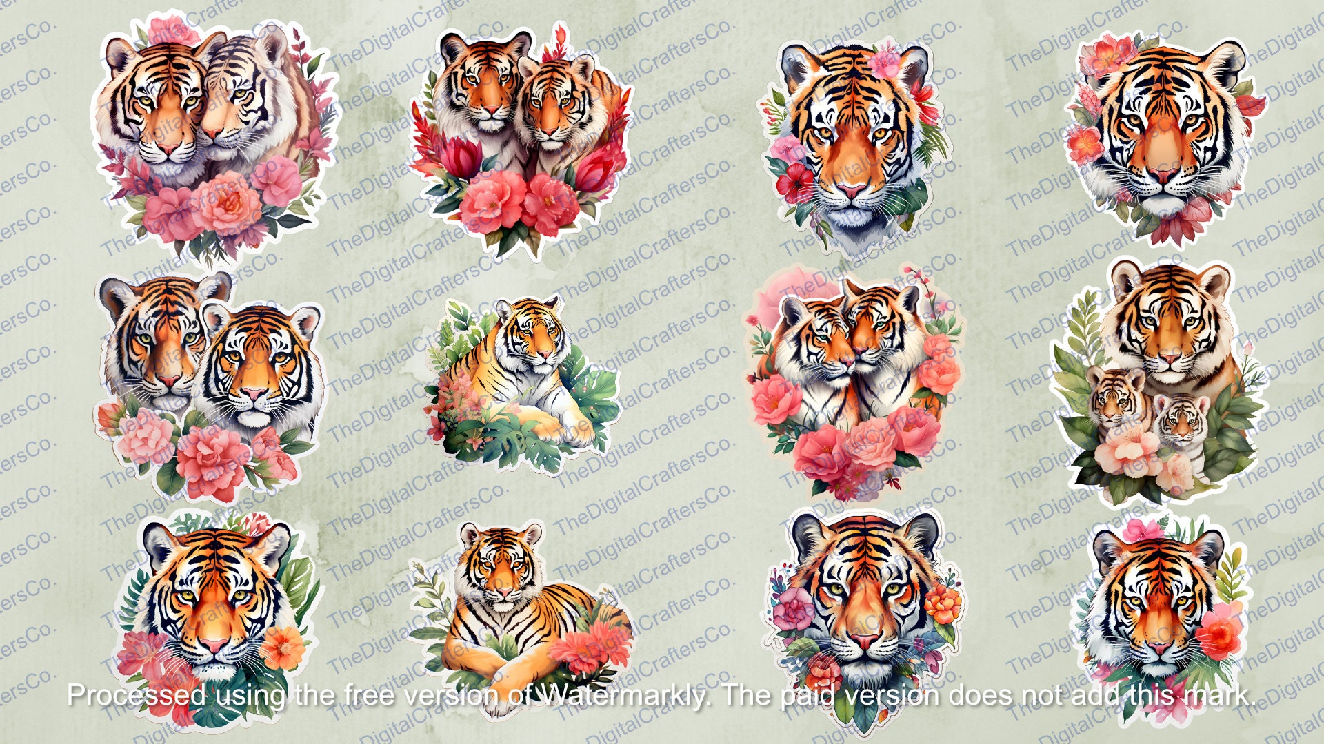 Floral Tiger PNG Collection Watercolor Tiger Clipart Instant Download ...