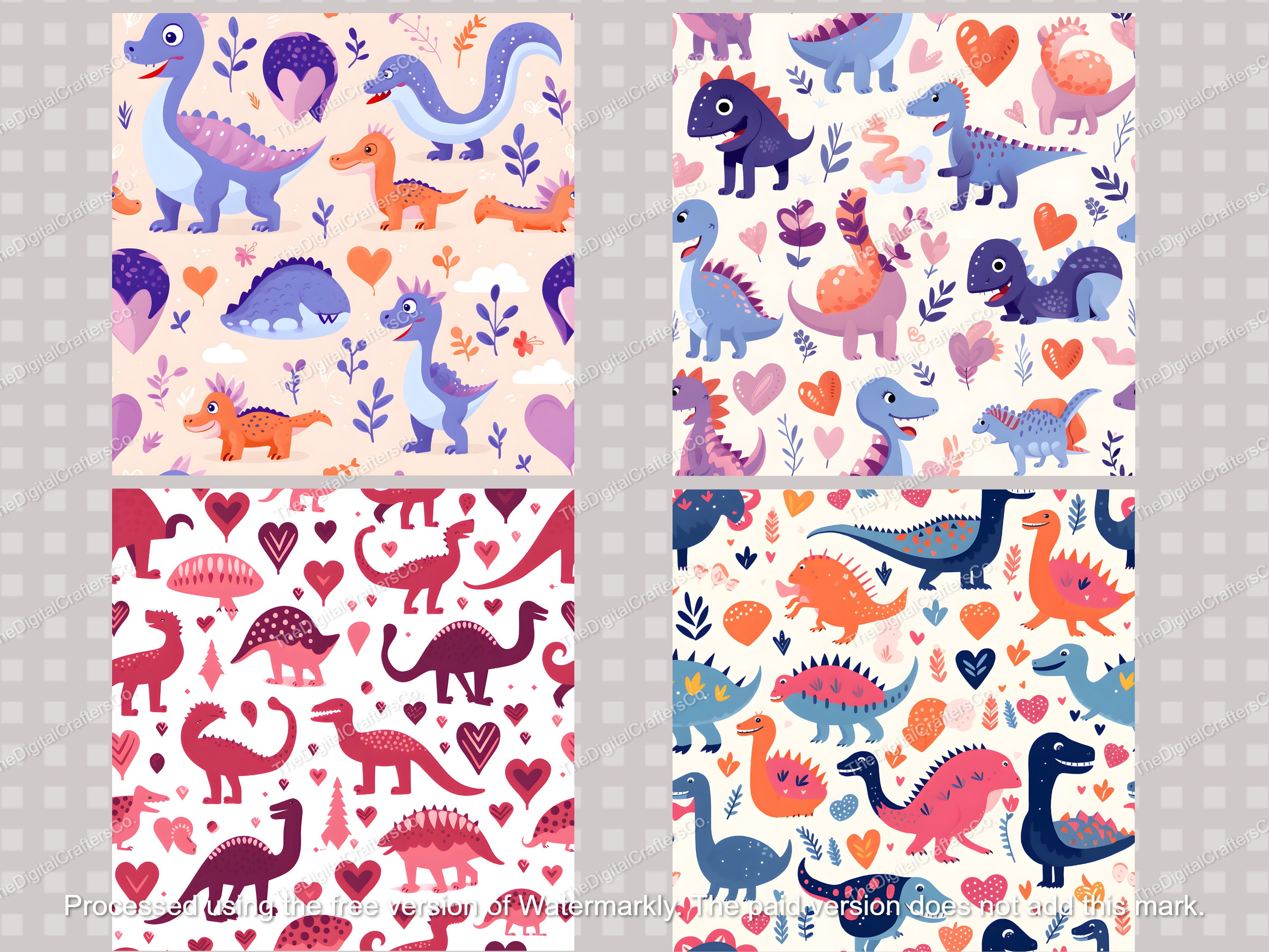 Cute Dinosaurs Digital Paper, Dinosaur Seamless Pattern, Dinosaur ...