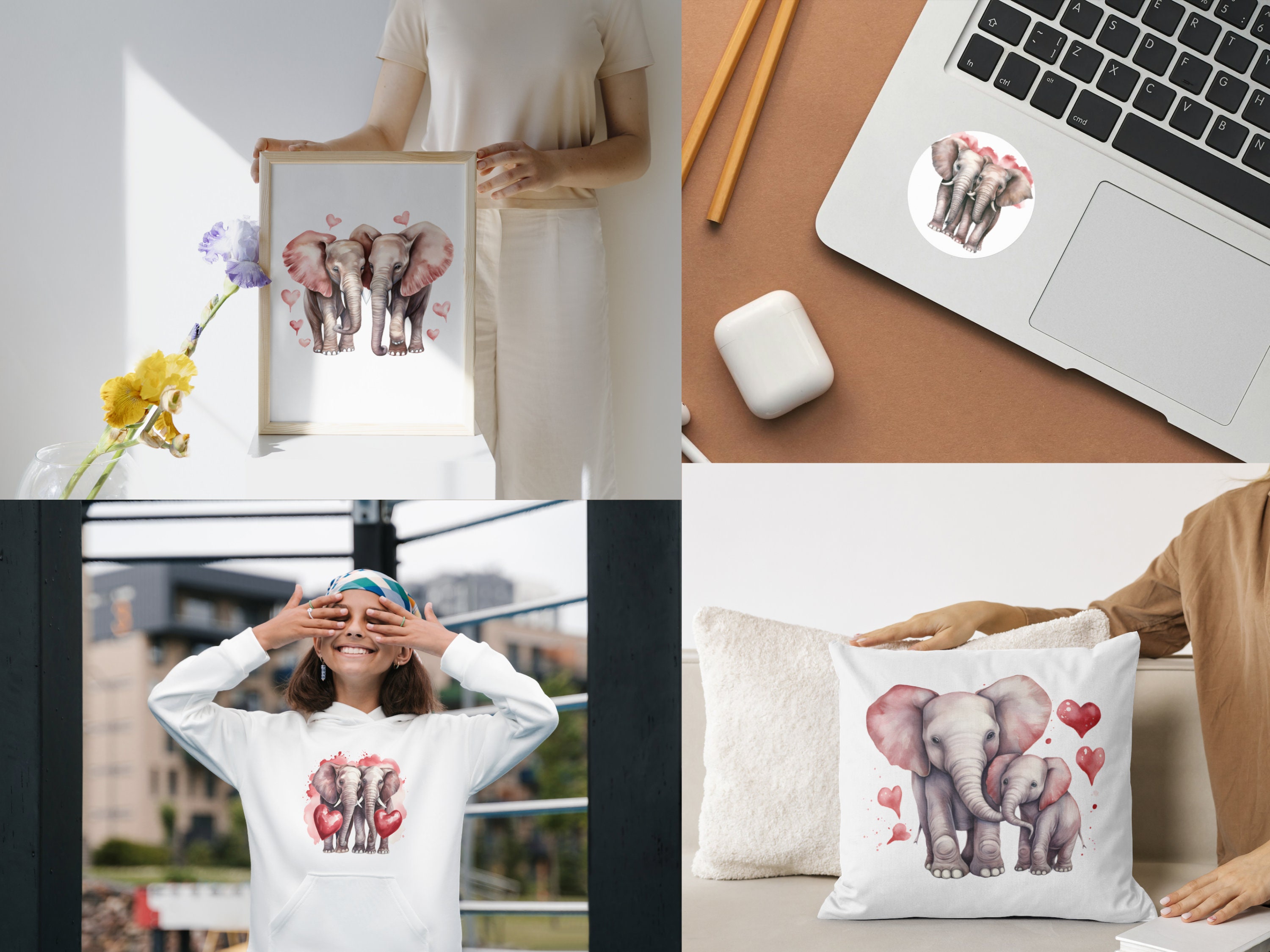 Valentine Elephants Clipart Set, 20 Watercolor Valentine Elephants PNG ...