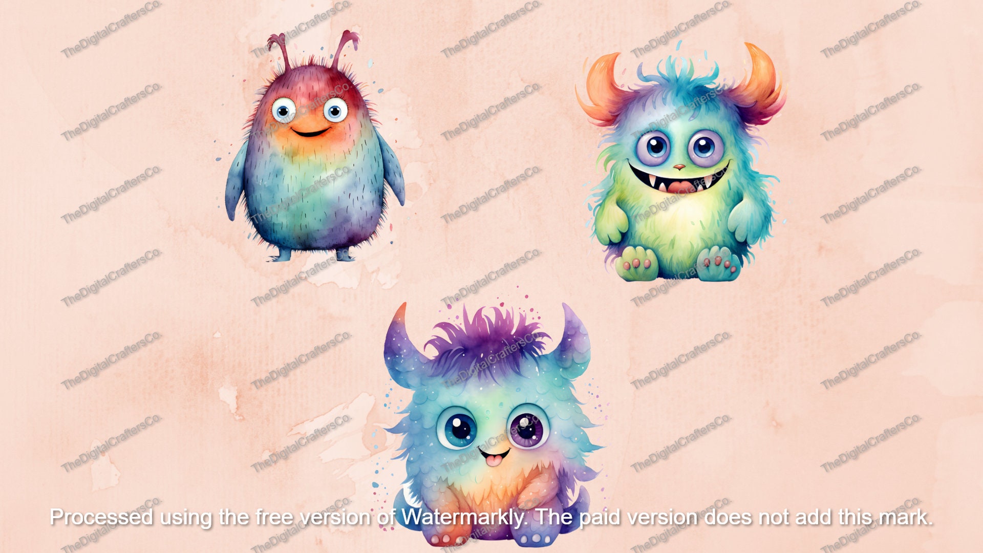 Cute Monsters SVG PNG Collection Watercolor Cute Monsters Clipart ...