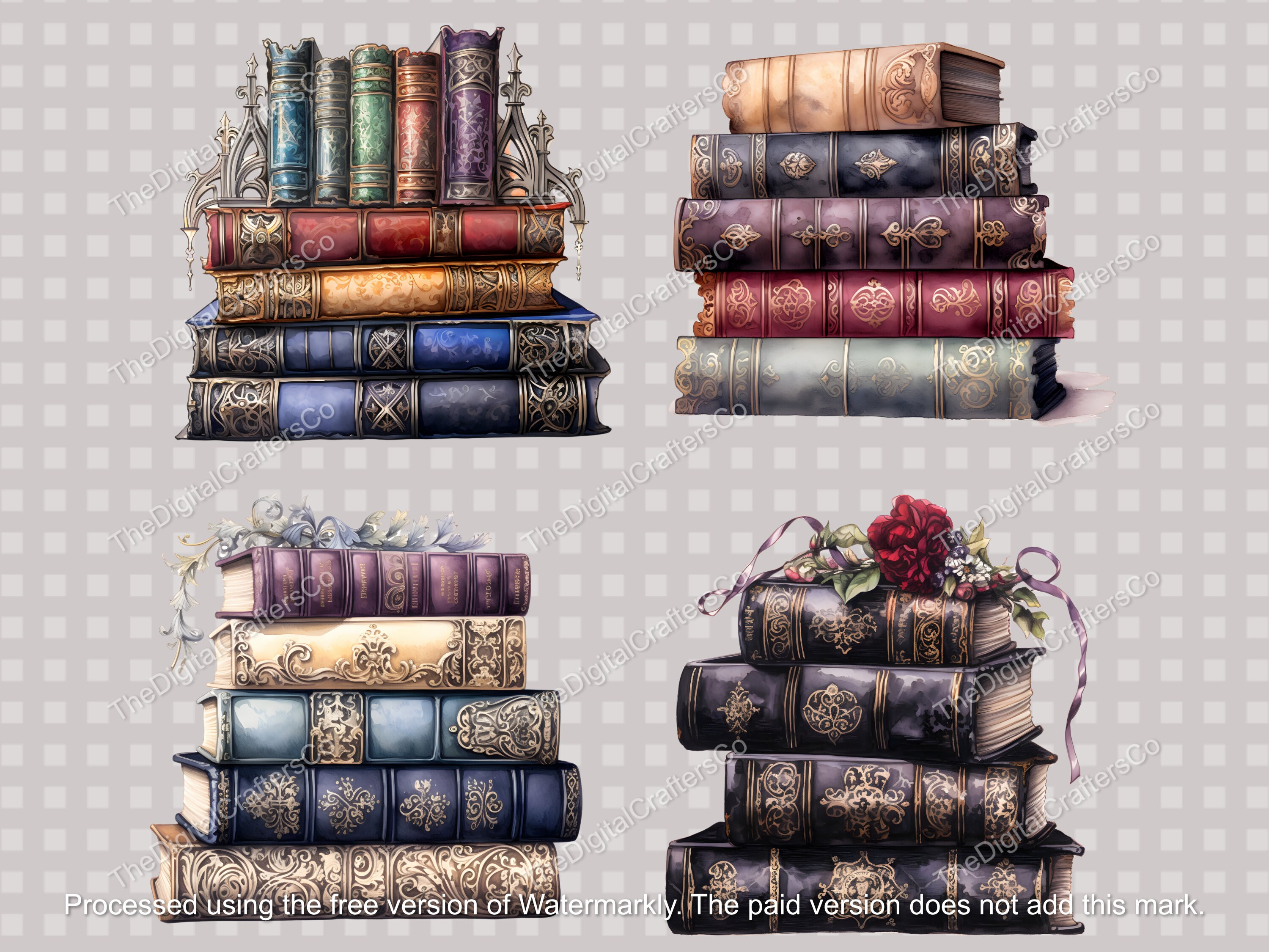 Gothic Books Clipart Set, 25 Watercolor Gothic Books PNG, Junk Journal ...