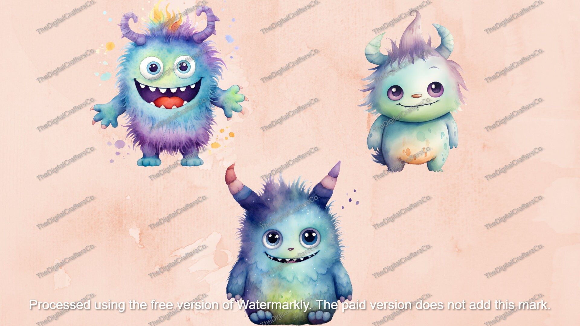 Cute Monsters SVG PNG Collection Watercolor Cute Monsters Clipart ...