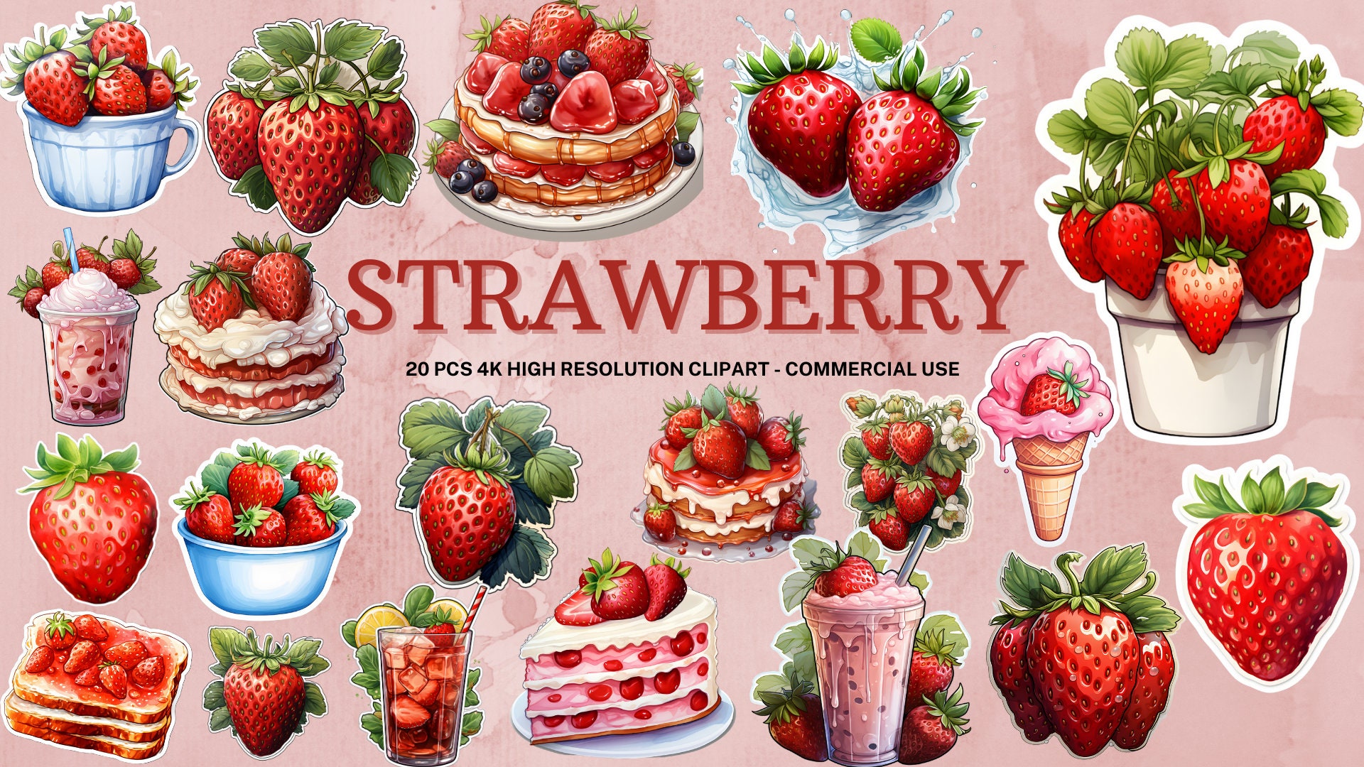 Strawberry SVG Collection Watercolor Strawberry Clipart Strawberry PNG ...