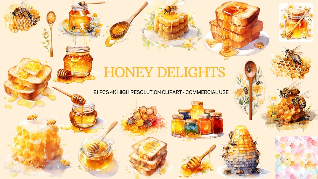 Honey SVG PNG Collection | Watercolor Honey Clipart | Honey Sticker ...