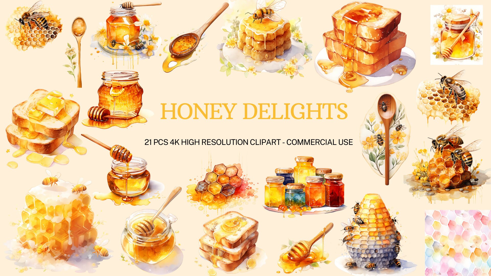 Honey SVG PNG Collection | Watercolor Honey Clipart | Honey Sticker ...