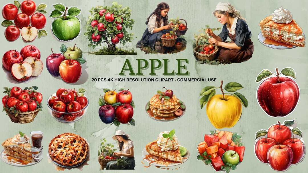 Apple PNG Collection | Watercolor Apple Clipart | Instant Download | 20 ...