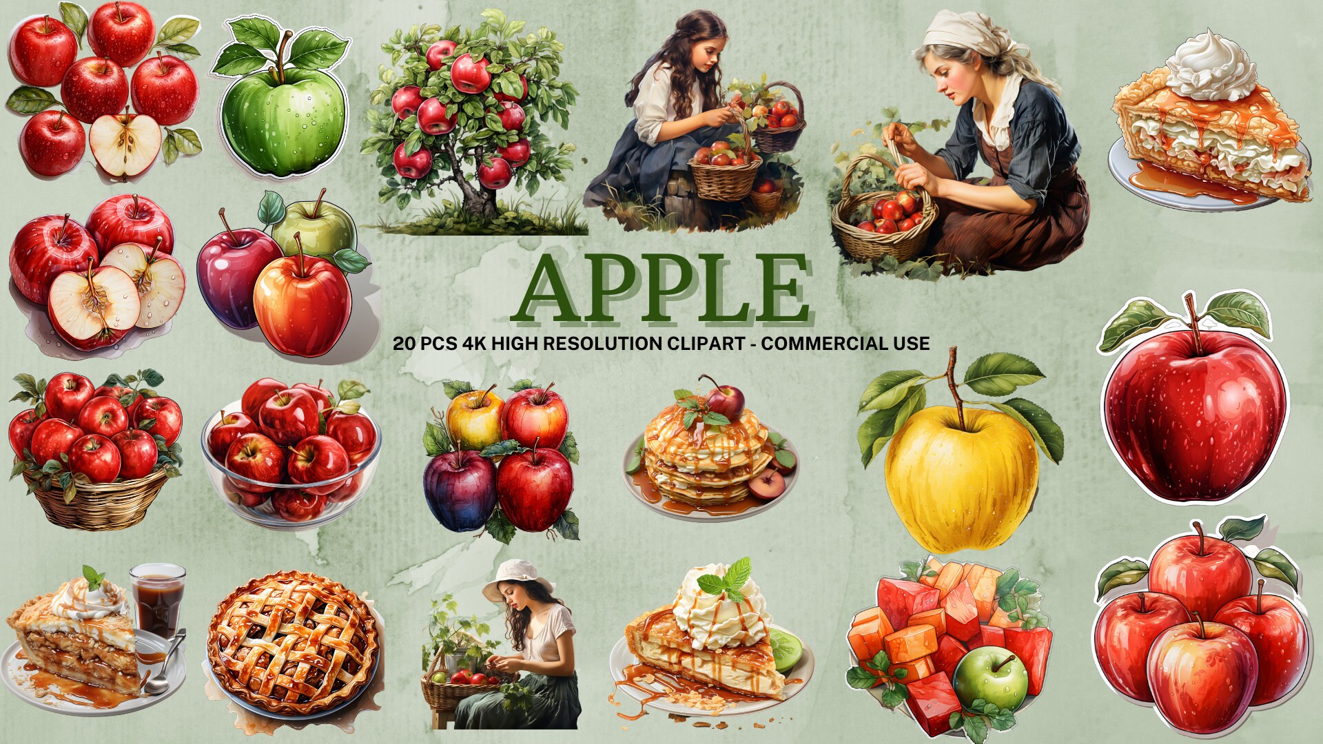 Apple PNG Collection Watercolor Apple Clipart Instant Download 20 High ...