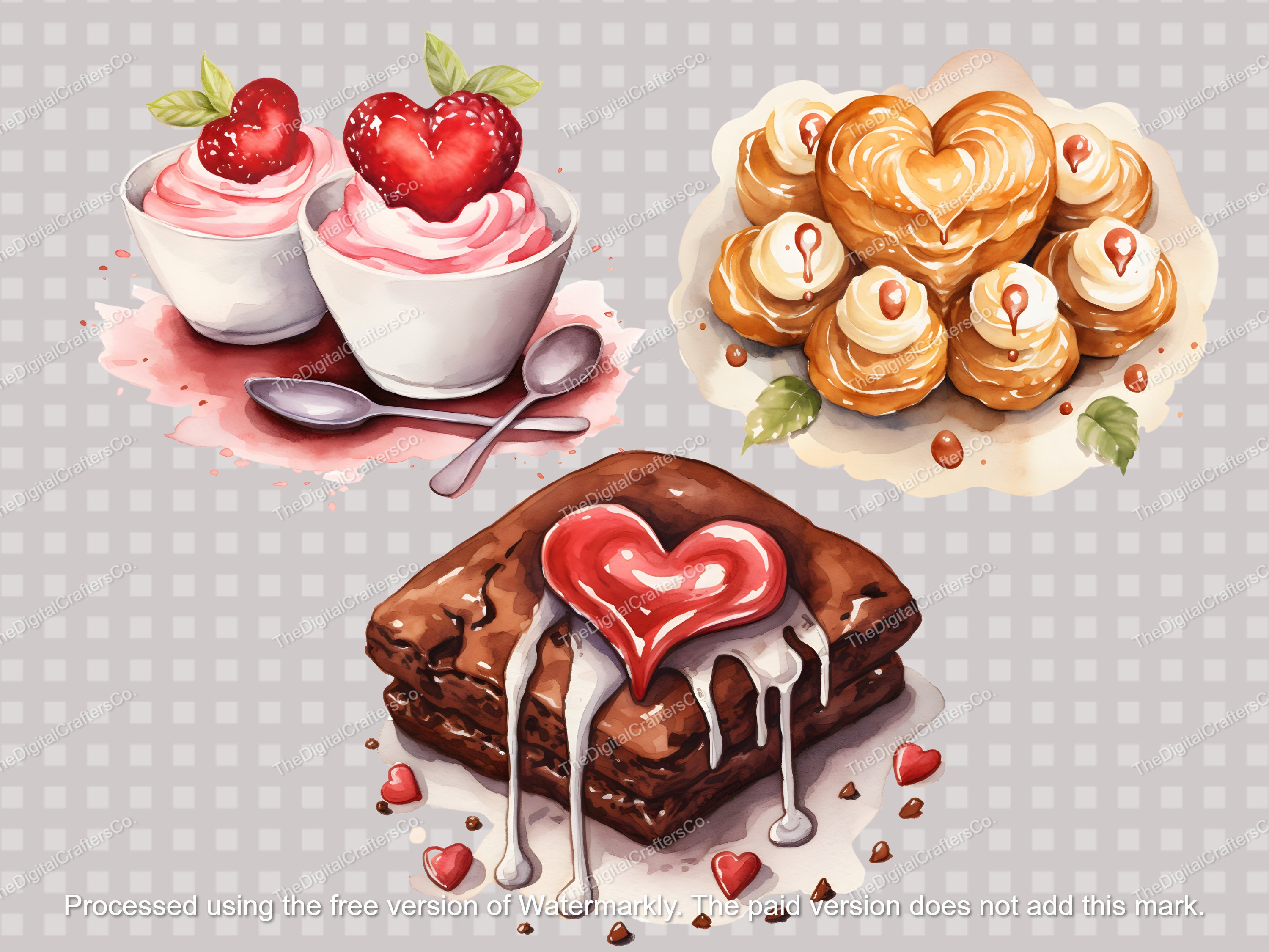 Valentine's Day Desserts Clipart Set, 20 Watercolor Cakes and Sweets ...