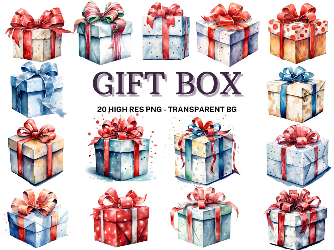 Watercolor Gift Box Clipart Set: Christmas Presents PNG (digital ...