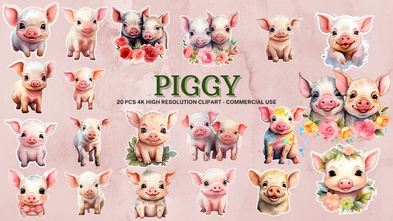 Pig SVG PNG Collection Pig Clipart Farm Animal Bundle Instant Download ...