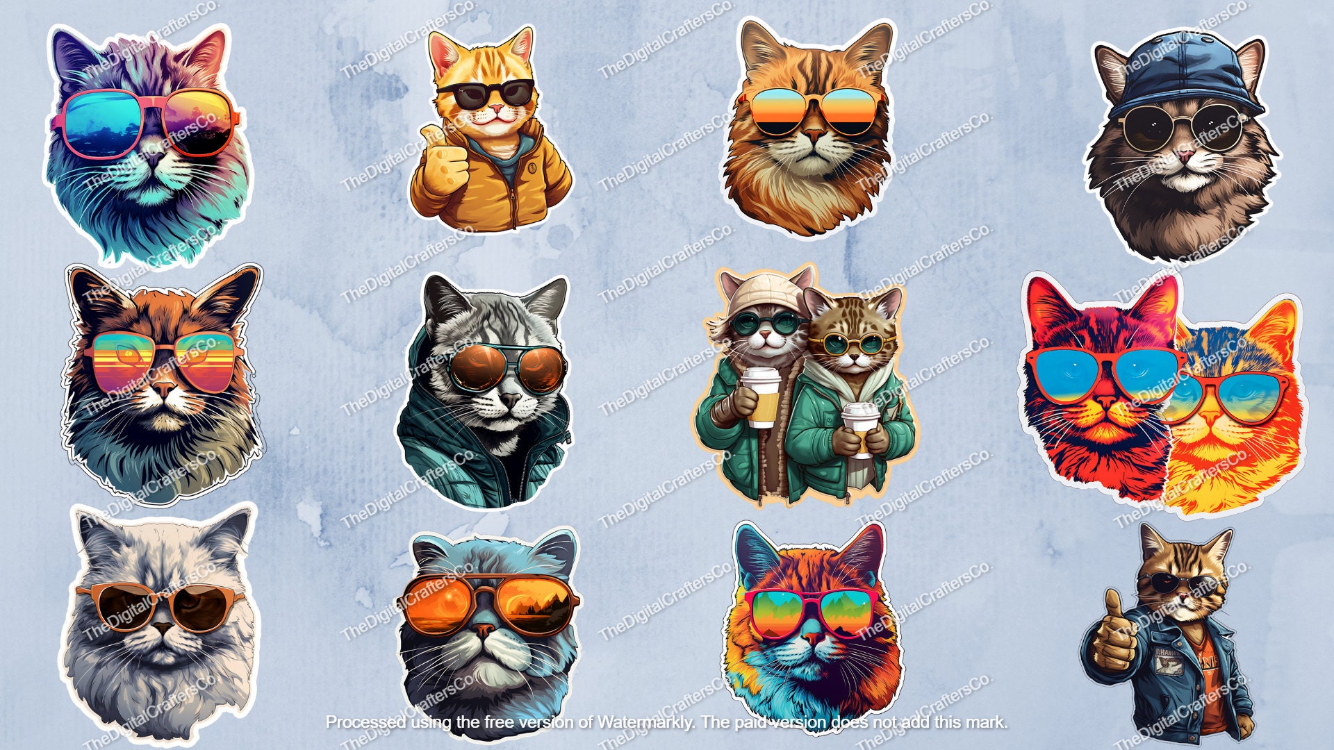 Cool Cats SVG PNG Collection Watercolor Cat Clipart Cool Cat Png Cool ...