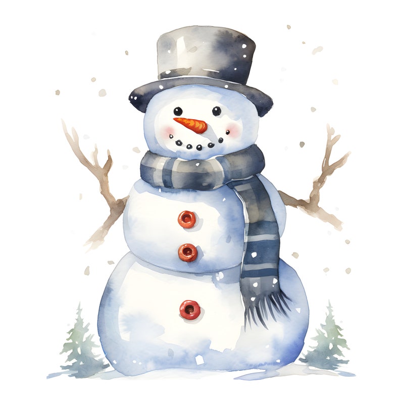 27 Snowman Clipart Set, Printable Watercolor Snowman, Winter Clipart ...