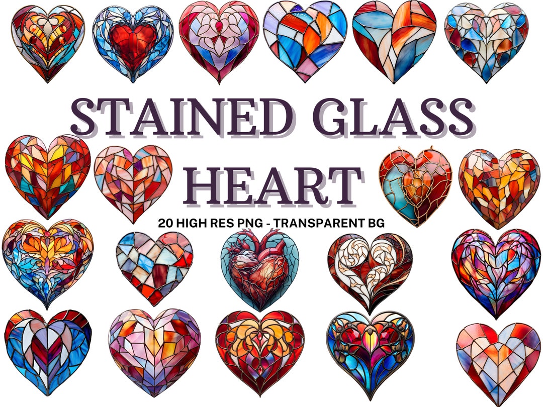 Stained Glass Heart Clipart, Valentines, Valentine Cards, Digital Paper ...