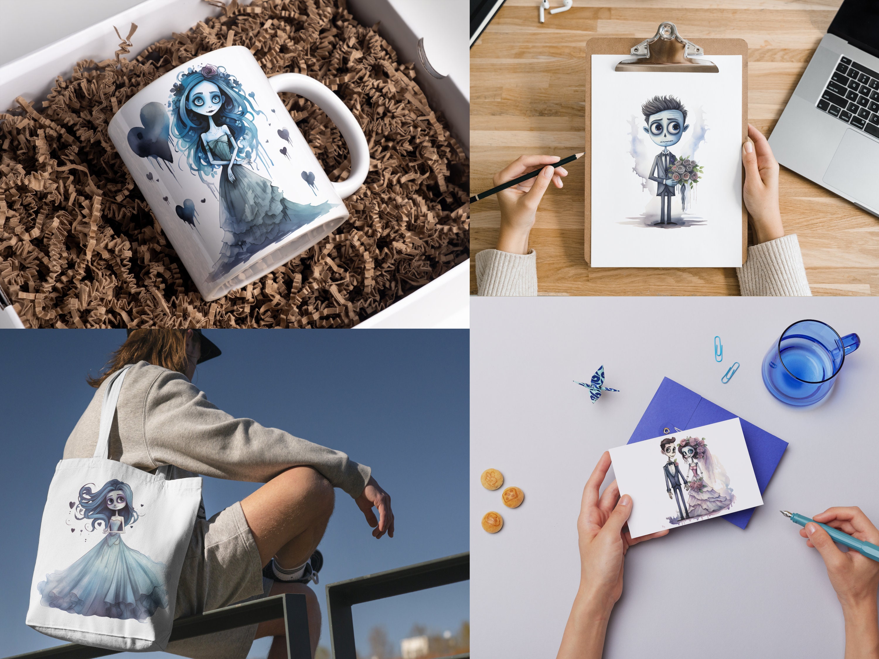 Corpse Bride Clipart Set, 28 Watercolor Corpse Bride PNG, Valentines ...