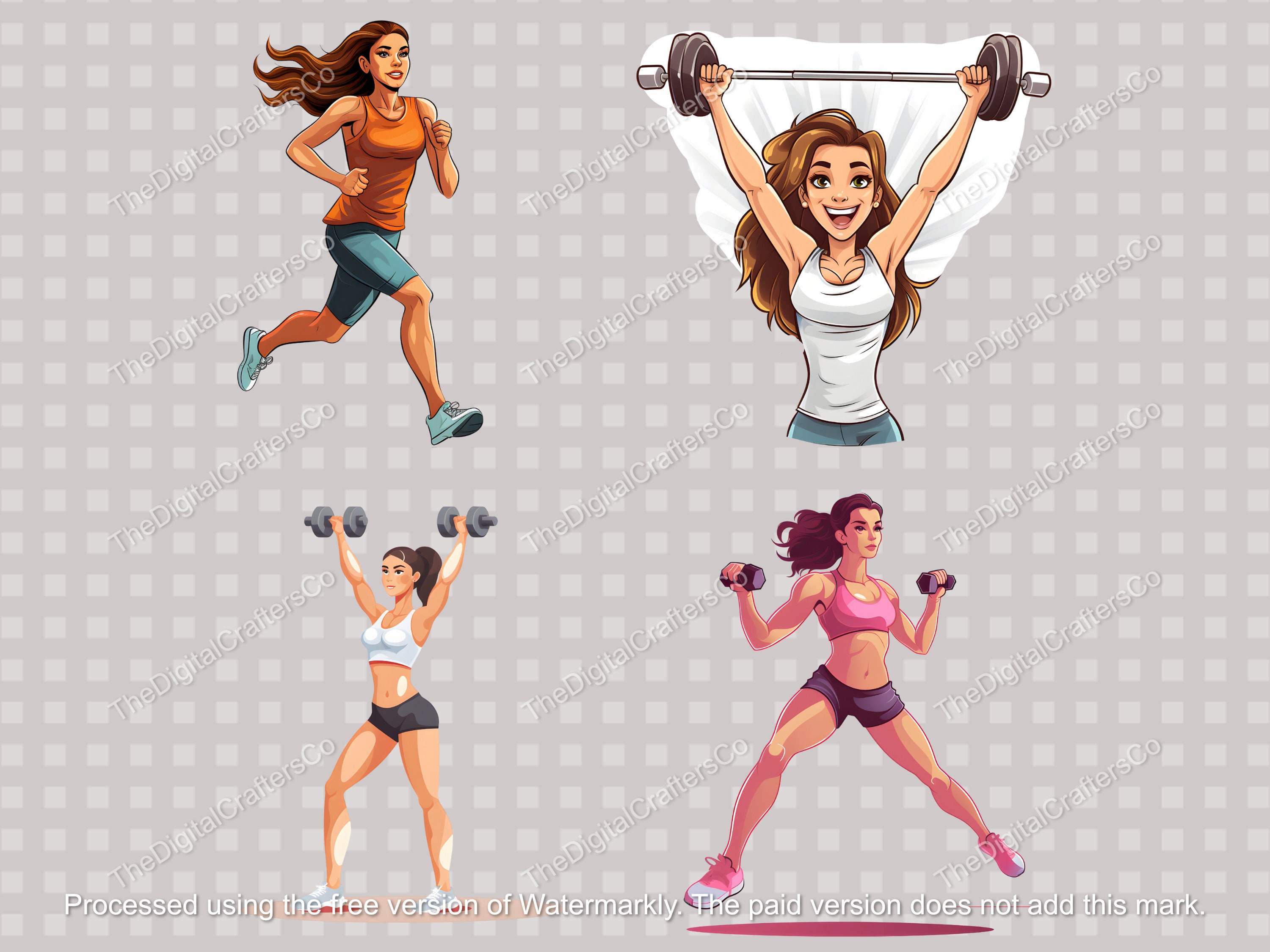 Workout Woman Clipart Set, 25 Watercolor Woman Training PNG, Fitness ...