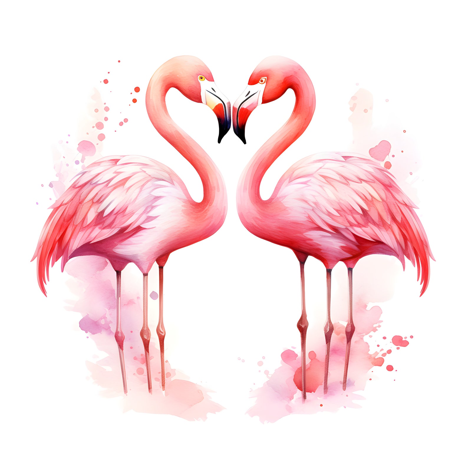 Watercolor Valentines Flamingo Clipart, Pink Birds (JPG Files) - Etsy