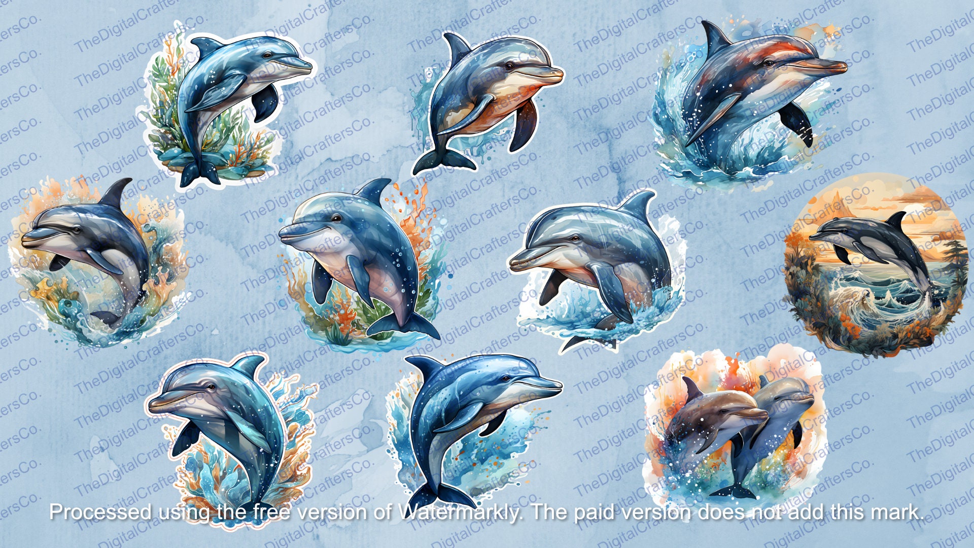 Dolphin Watercolor Clipart: 20 PNG Graphics (instant Download) - Etsy