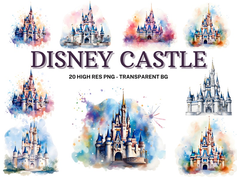 Watercolor Princess Castle Clipart Set, Fairy Tale Clip Art (digital ...