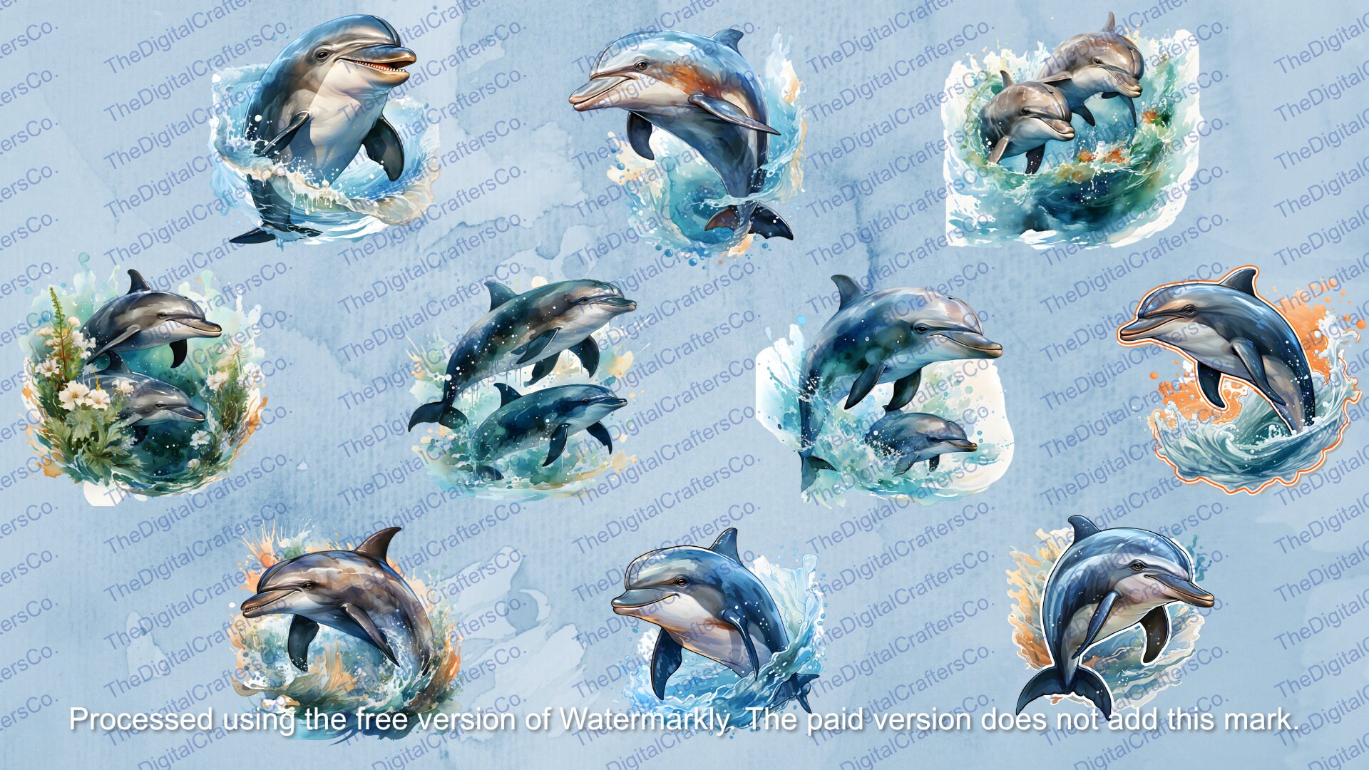 Dolphin Watercolor Clipart: 20 PNG Graphics (instant Download) - Etsy