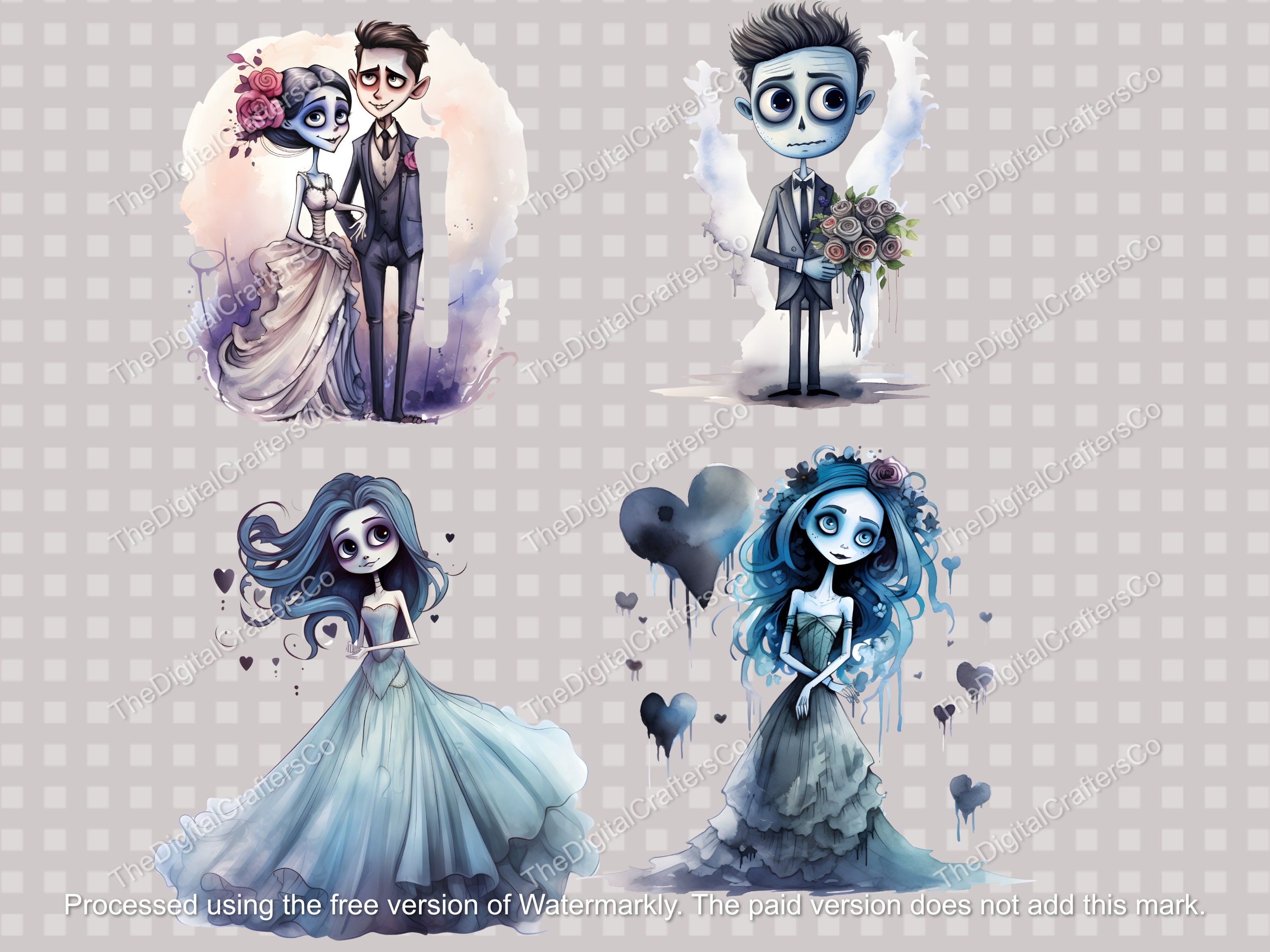 Corpse Bride Clipart Set, 28 Watercolor Corpse Bride PNG, Valentines ...