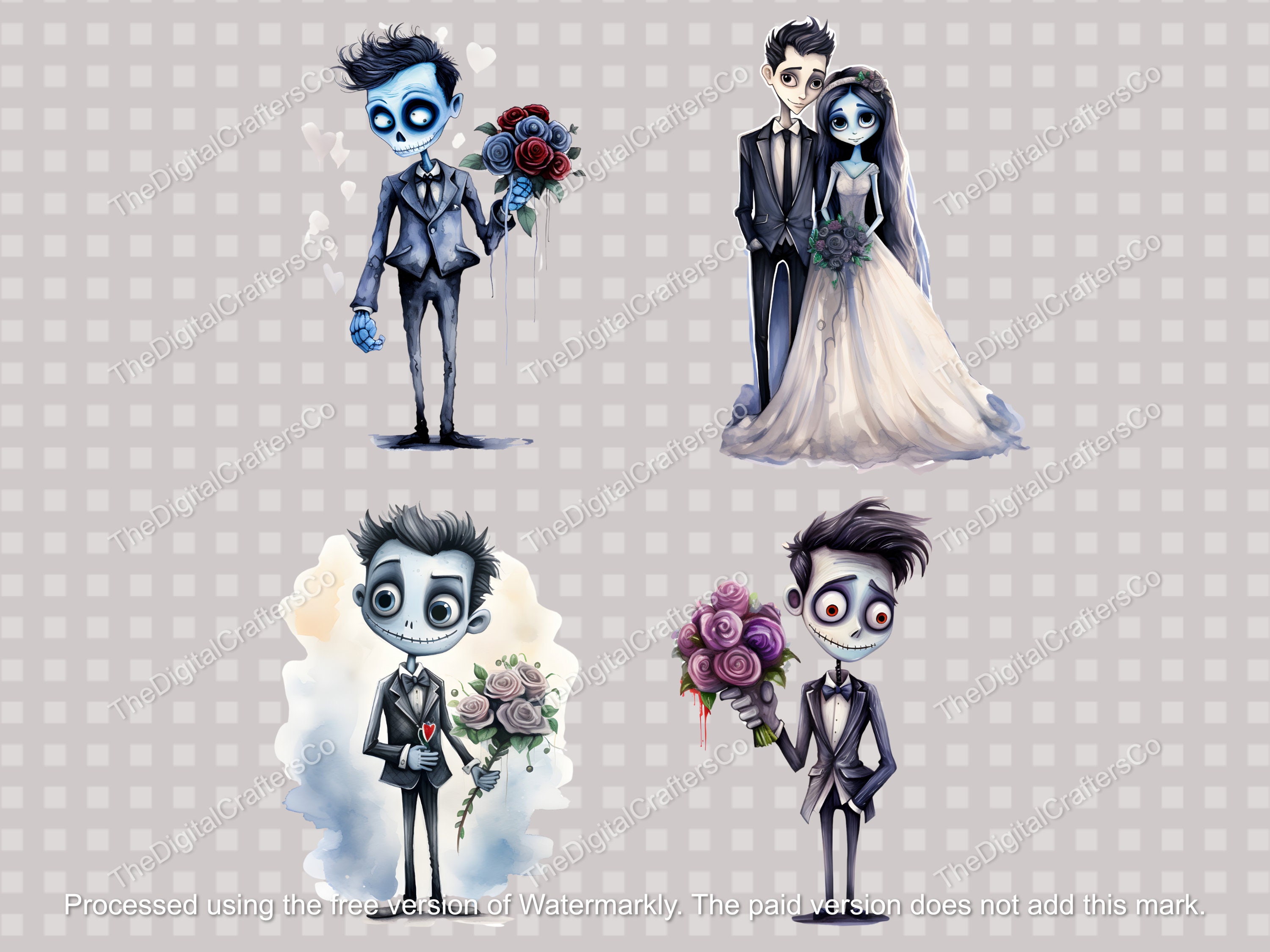Corpse Bride Clipart Set, 28 Watercolor Corpse Bride PNG, Valentines ...