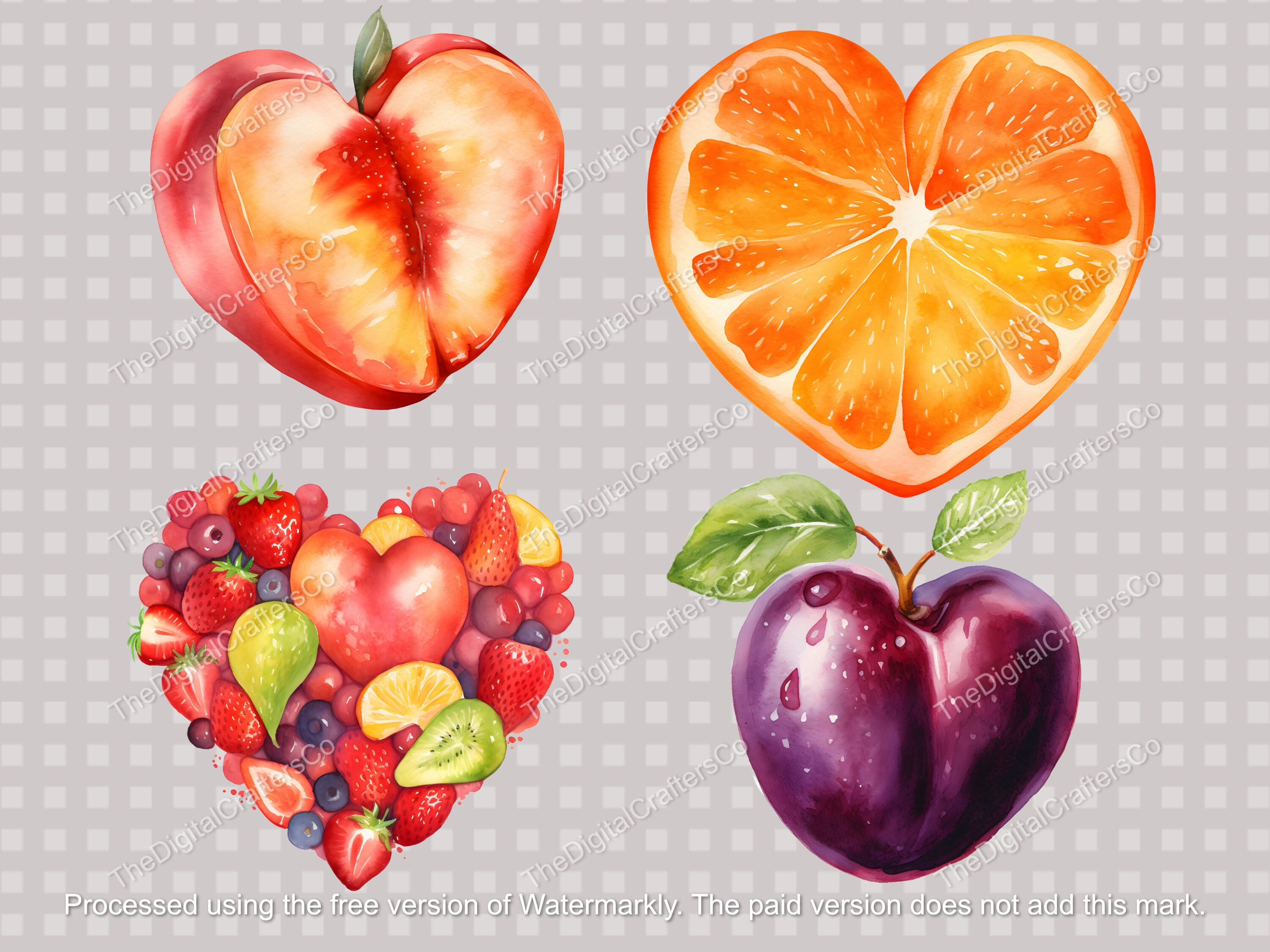 Heart Shaped Fruits Clipart Set, 29 Watercolor Heart Fruit PNG, Summer ...