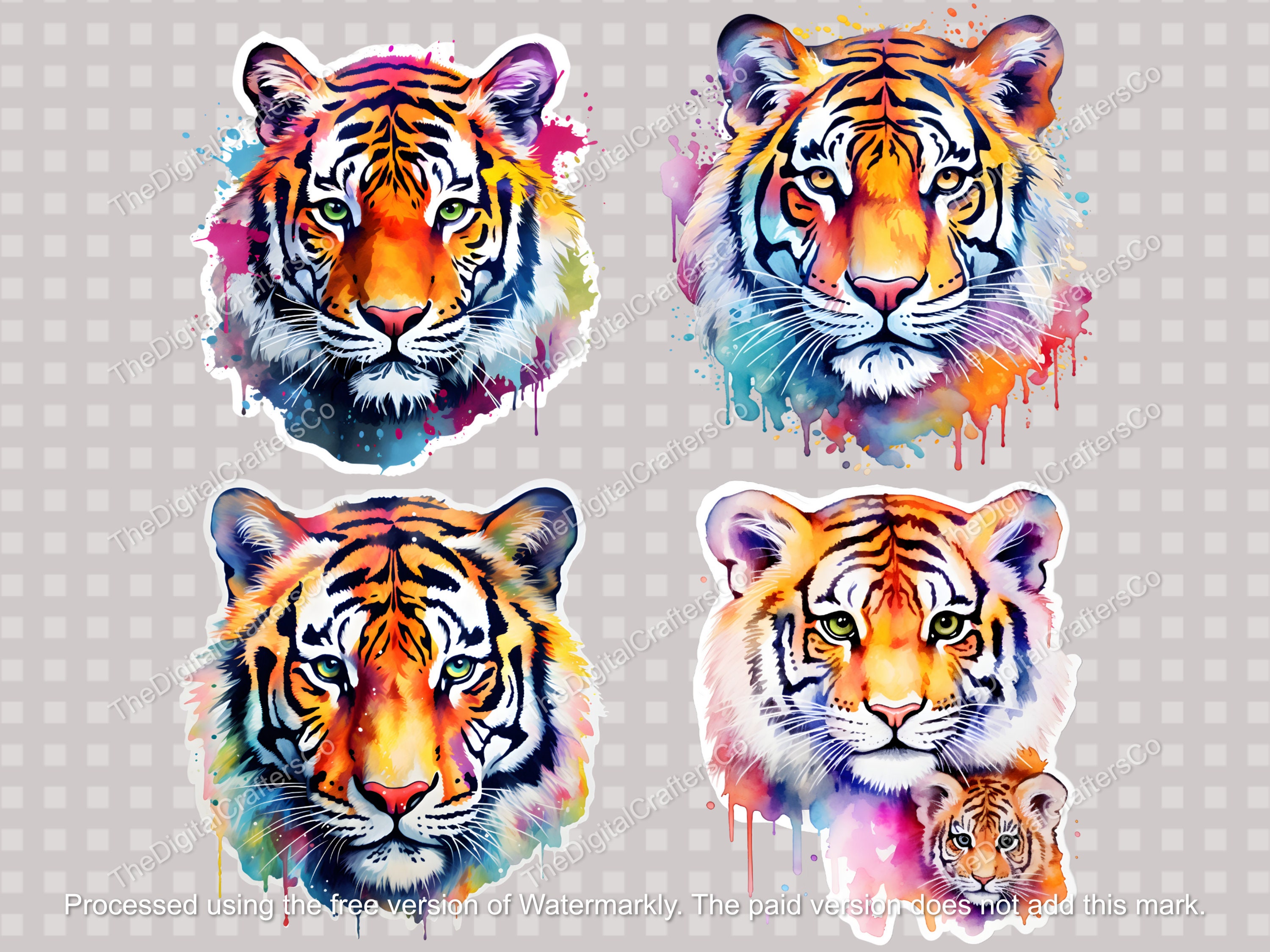 Colorful Tiger Clipart Set, 20 Watercolor Colorful Tiger Clipart ...