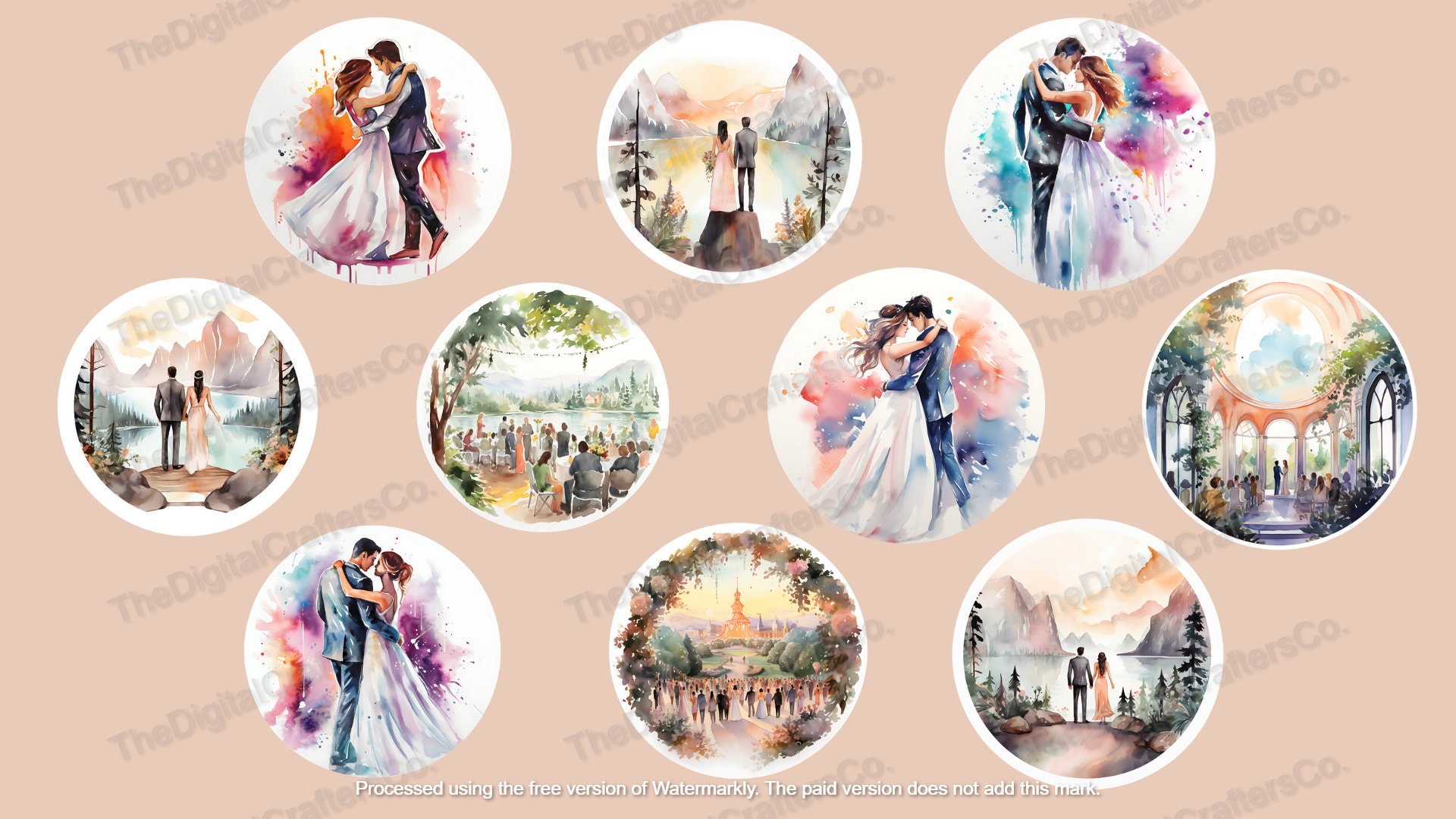Circle Wedding SVG PNG Collection Watercolor Wedding Clipart Wedding ...