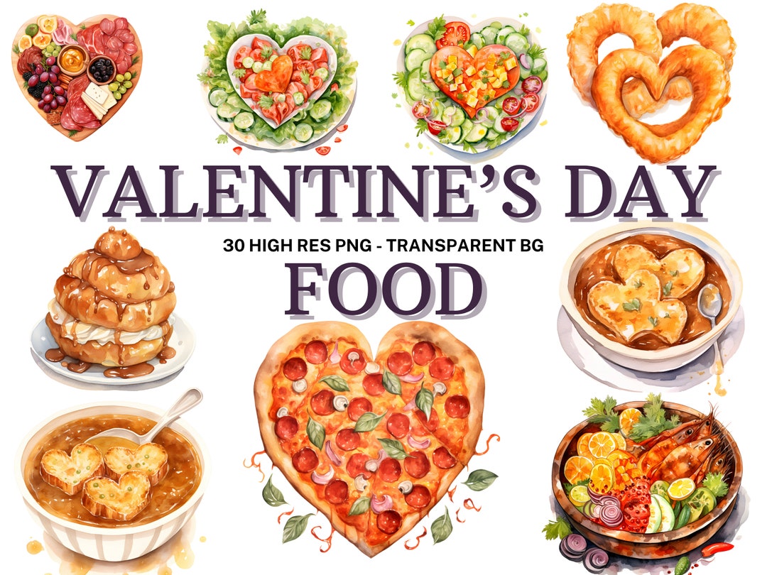 Valentine's Day Foods Clipart Set, 30 Watercolor Valentine's Day Foods ...