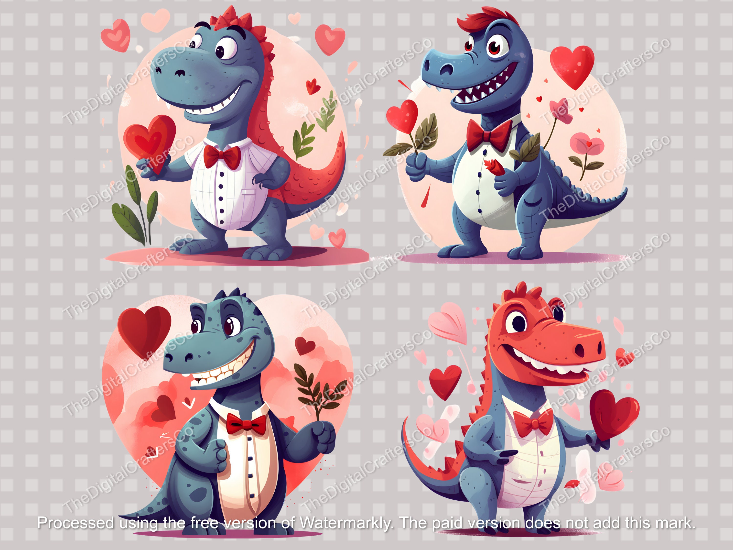 Valentine's Day Dinosaur Clipart Set, 27 Watercolor Valentine's Day ...