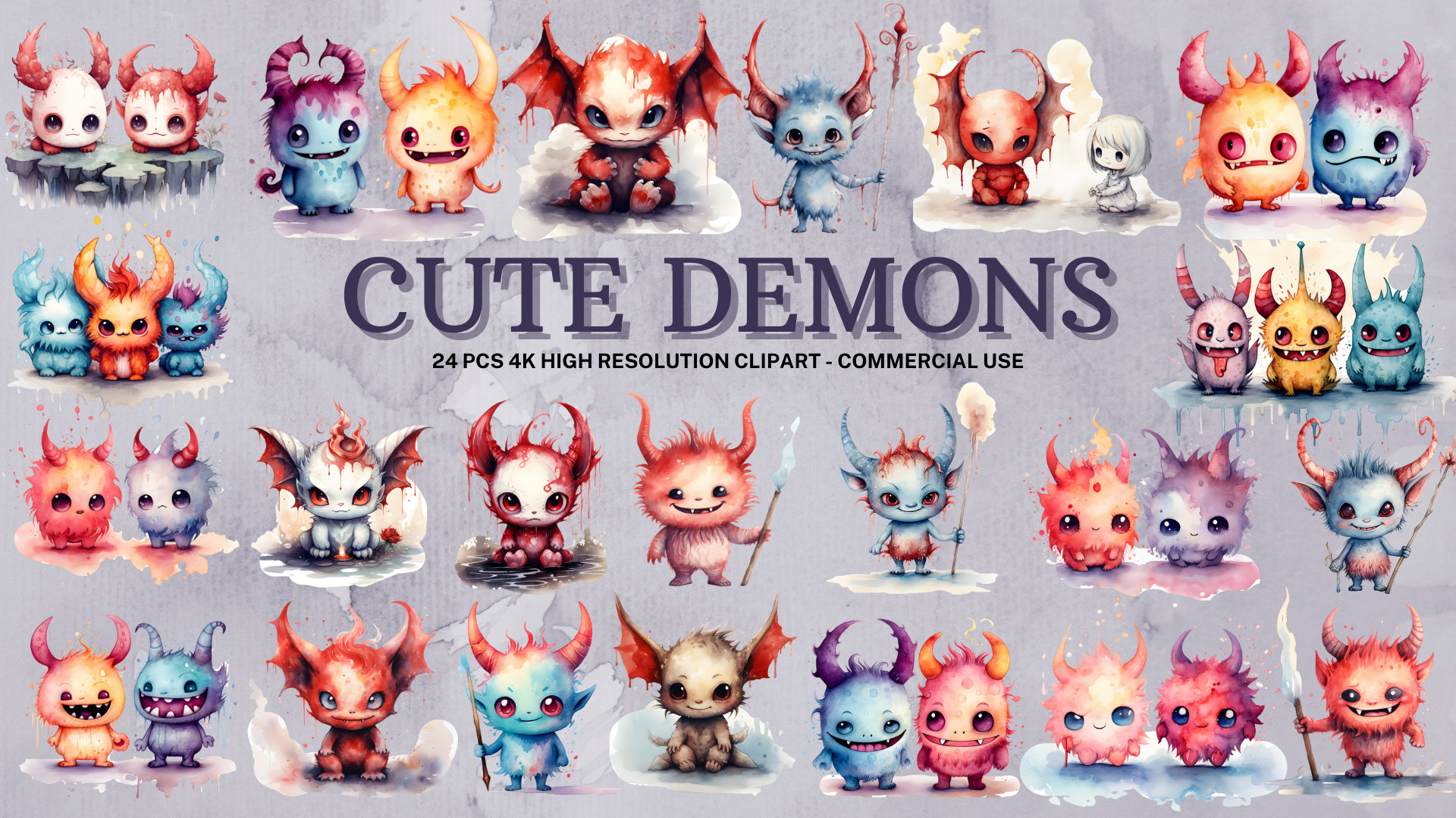 Halloween Demon SVG PNG Collection Cute Demons Clipart Spooky Bundle ...