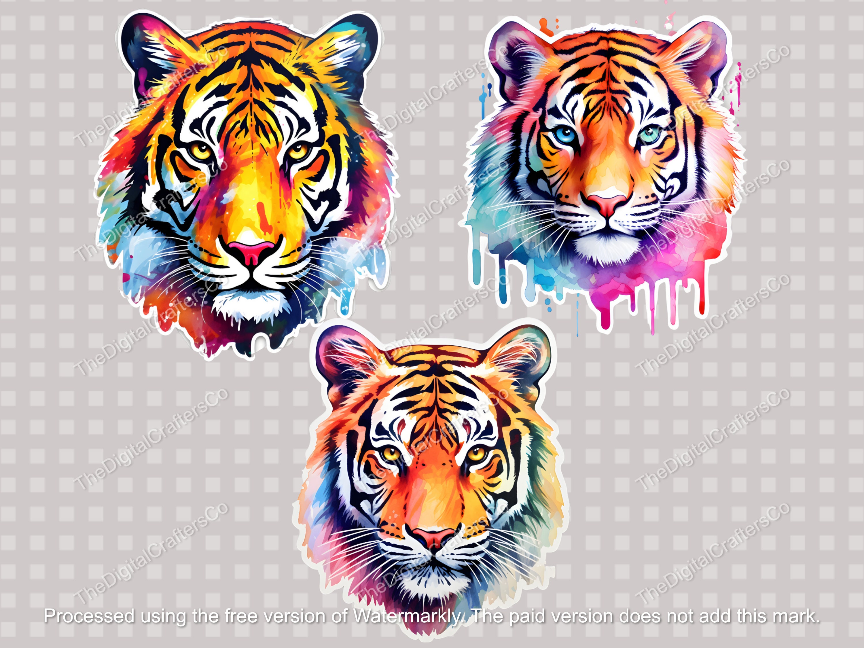 Colorful Tiger Clipart Set, 20 Watercolor Colorful Tiger Clipart ...