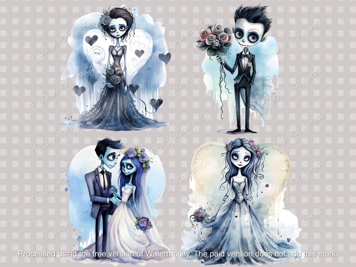 Corpse Bride Clipart Set, 28 Watercolor Corpse Bride PNG, Valentines ...
